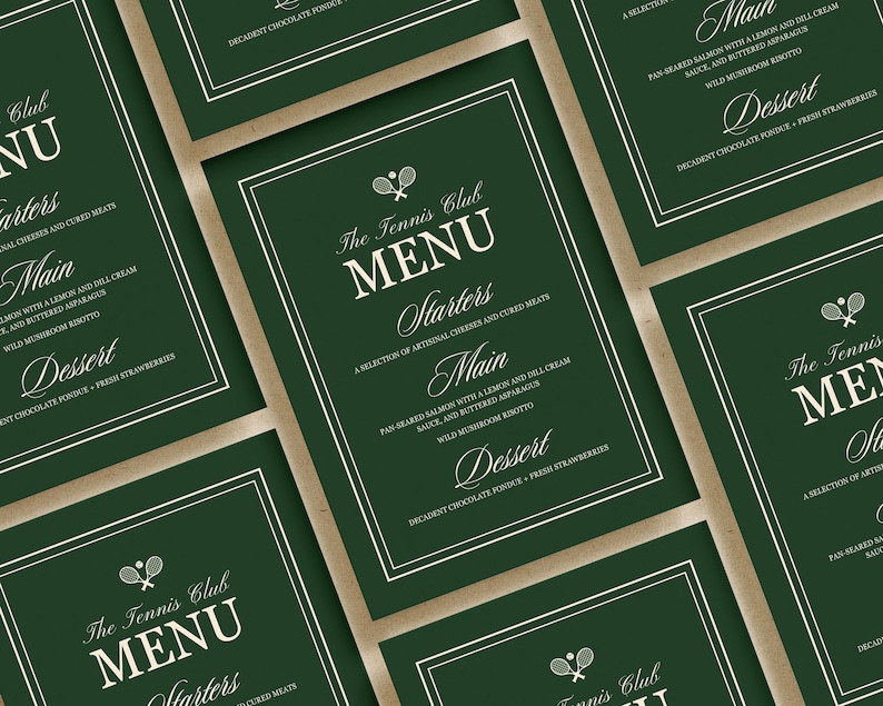 Vintage Tennis Menu & Place Card Template - DIY Canva (digital Download ...