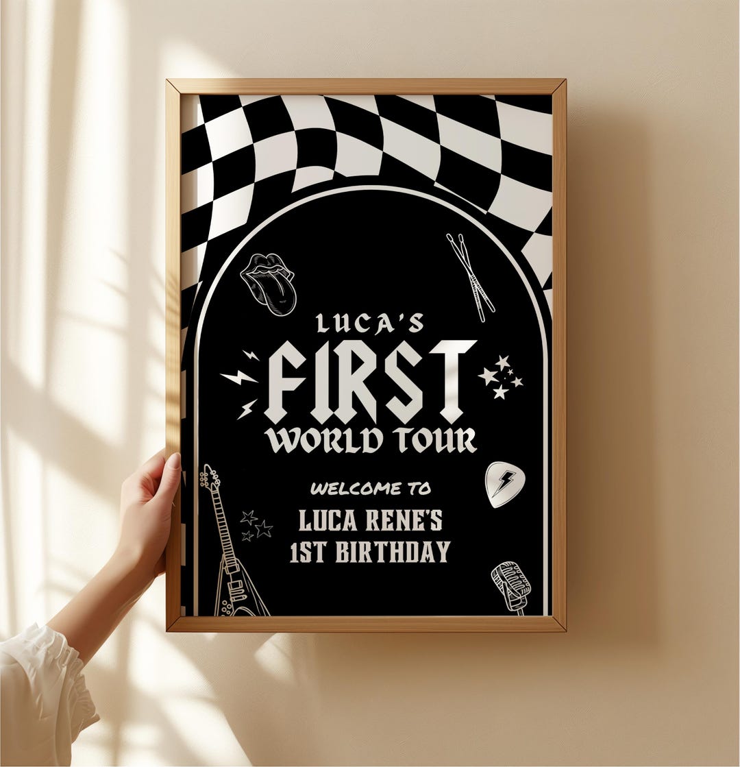 Rockstar First Birthday Welcome Sign: World Tour Theme (DIY Template ...