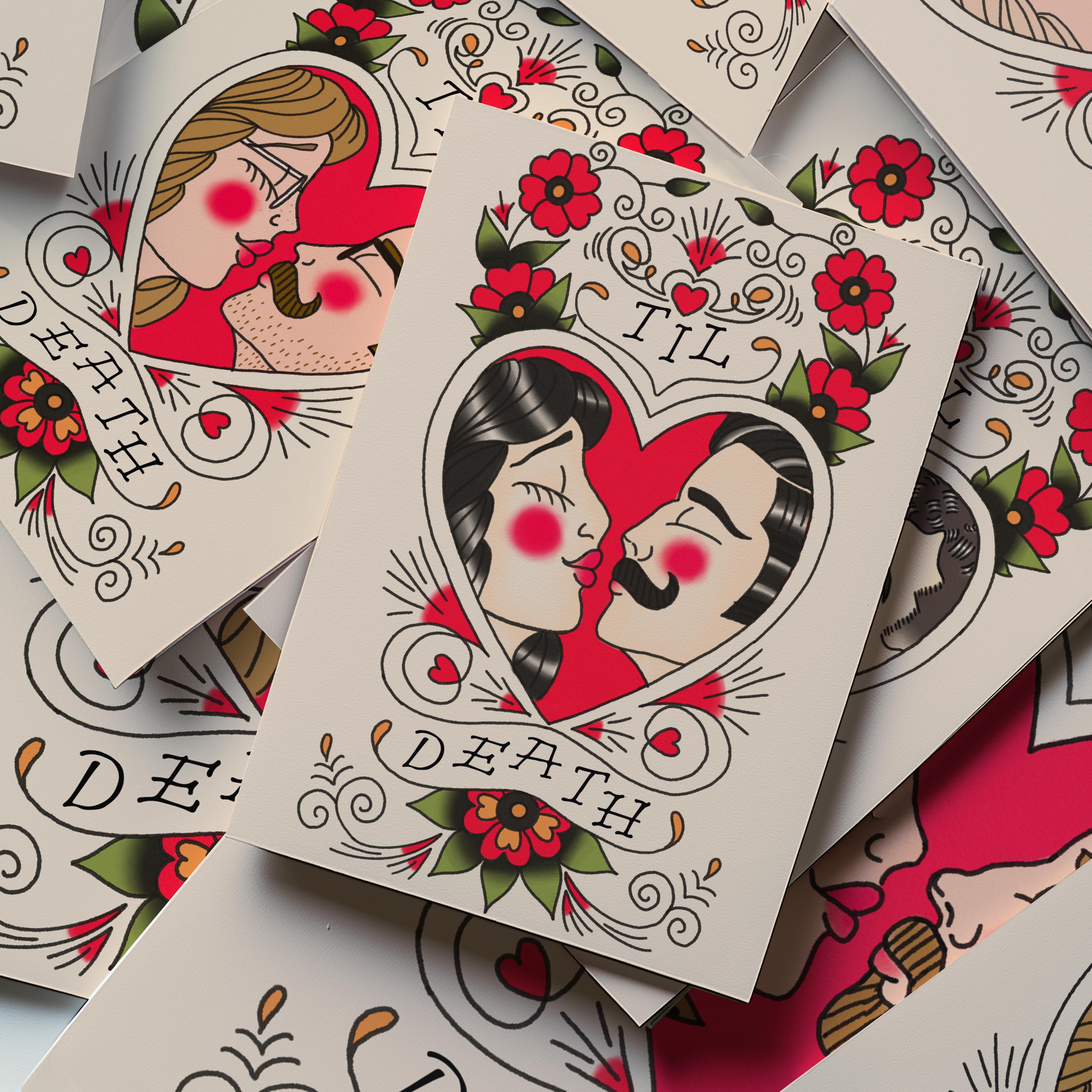 Custom Traditional Tattoo Art Couple Portrait Traditional Tattoo ...