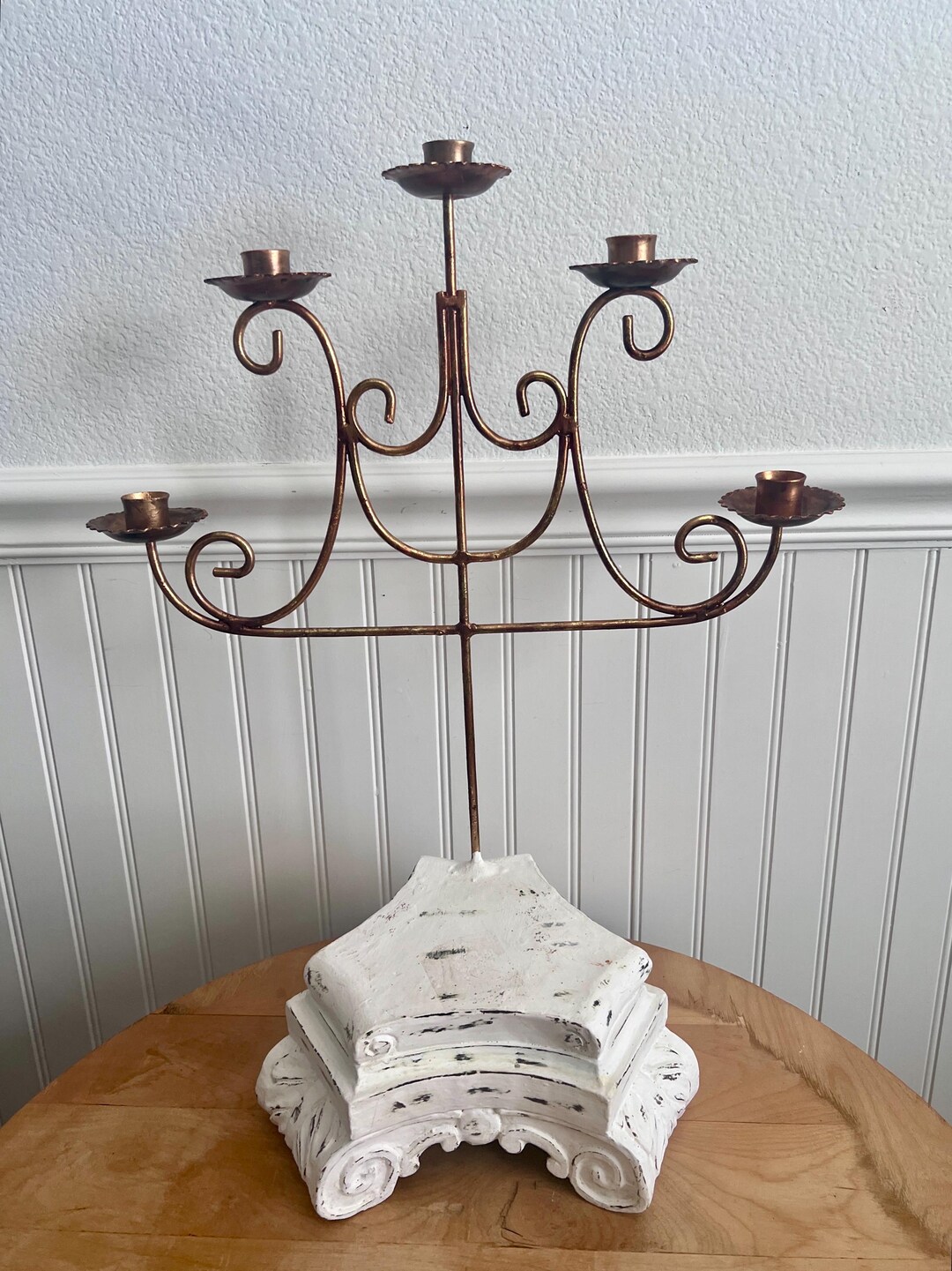 Ornate Unique Shabby Vintage Candelabra Five Arm With Hand Carved Wood ...