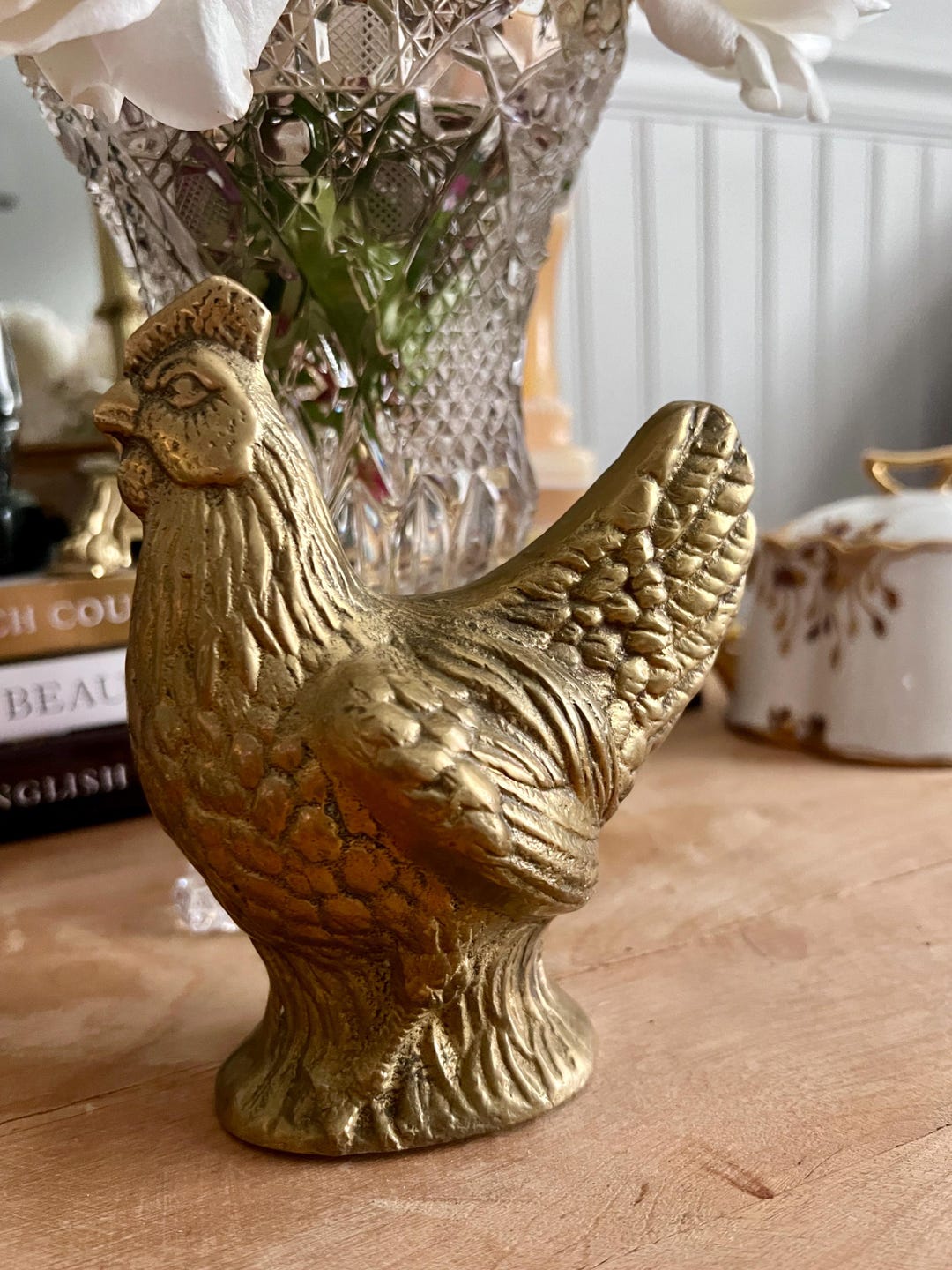 Vintage Farmhouse Brass Chicken Hen Statue - Etsy