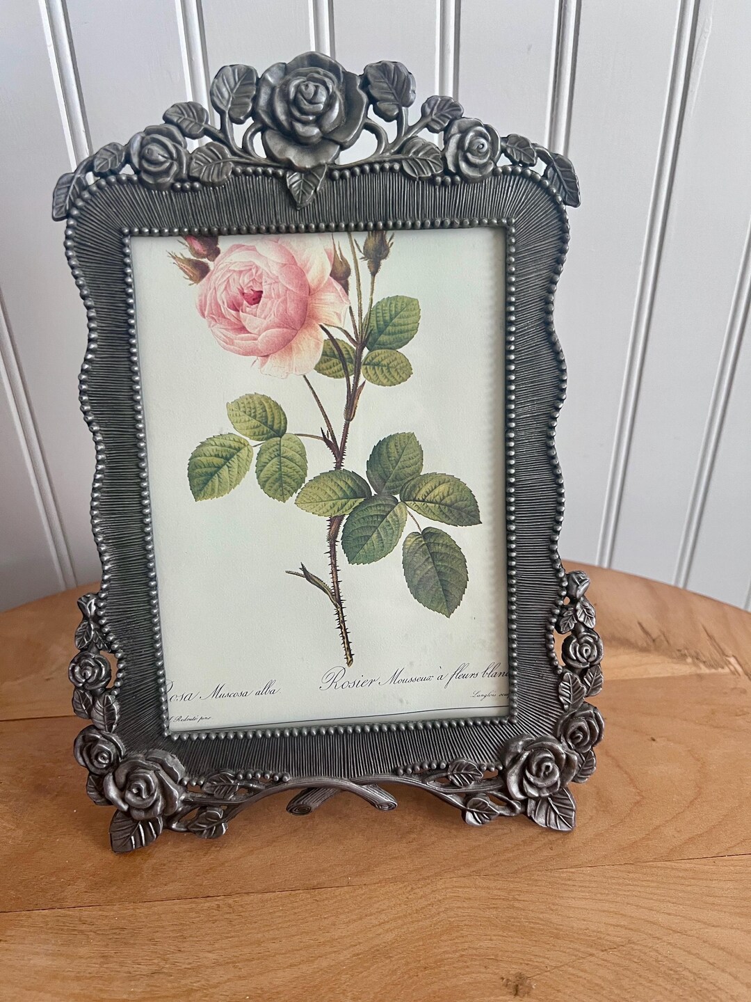 Beautiful Vintage Pewter Picture Frame With Shabby Roses - Etsy