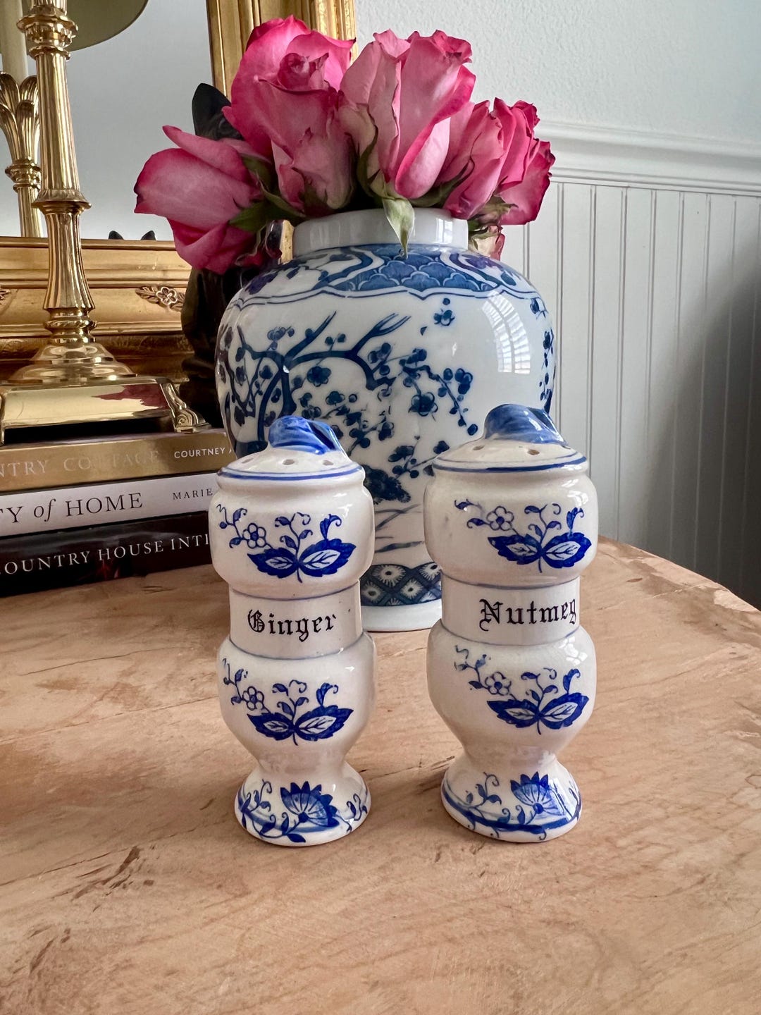 Vintage Blue and White BLUE ONION Ginger and Nutmeg Spice Shakers - Etsy