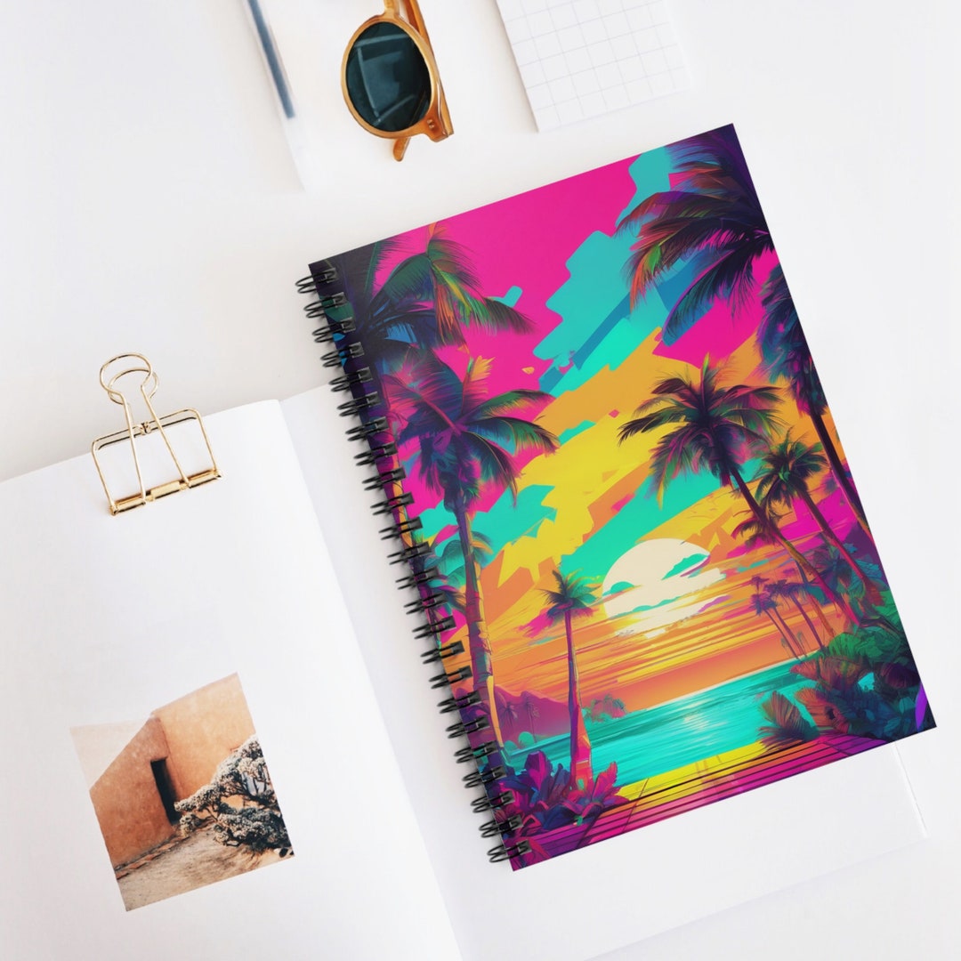 Neon Tropical Paradise Pop Art Spiral Notebook Ruled Line - Etsy