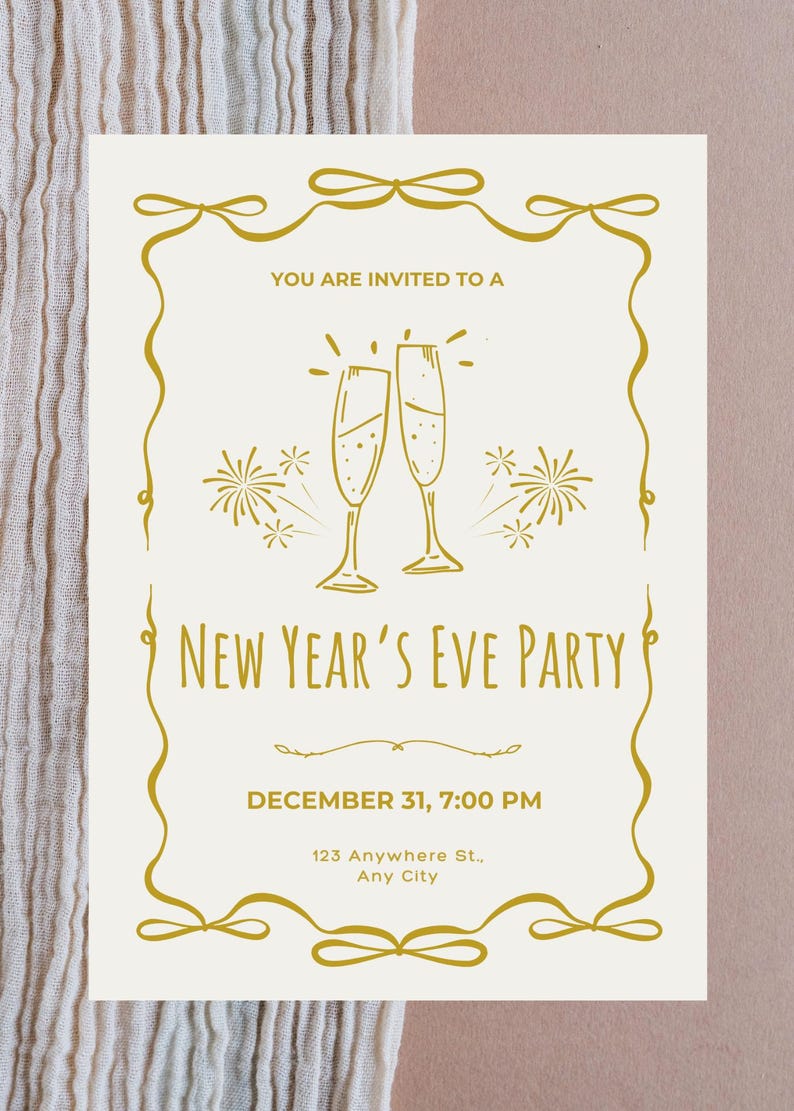 Gold Champagne New Year's Eve Invitation | Editable NYE Party Template ...