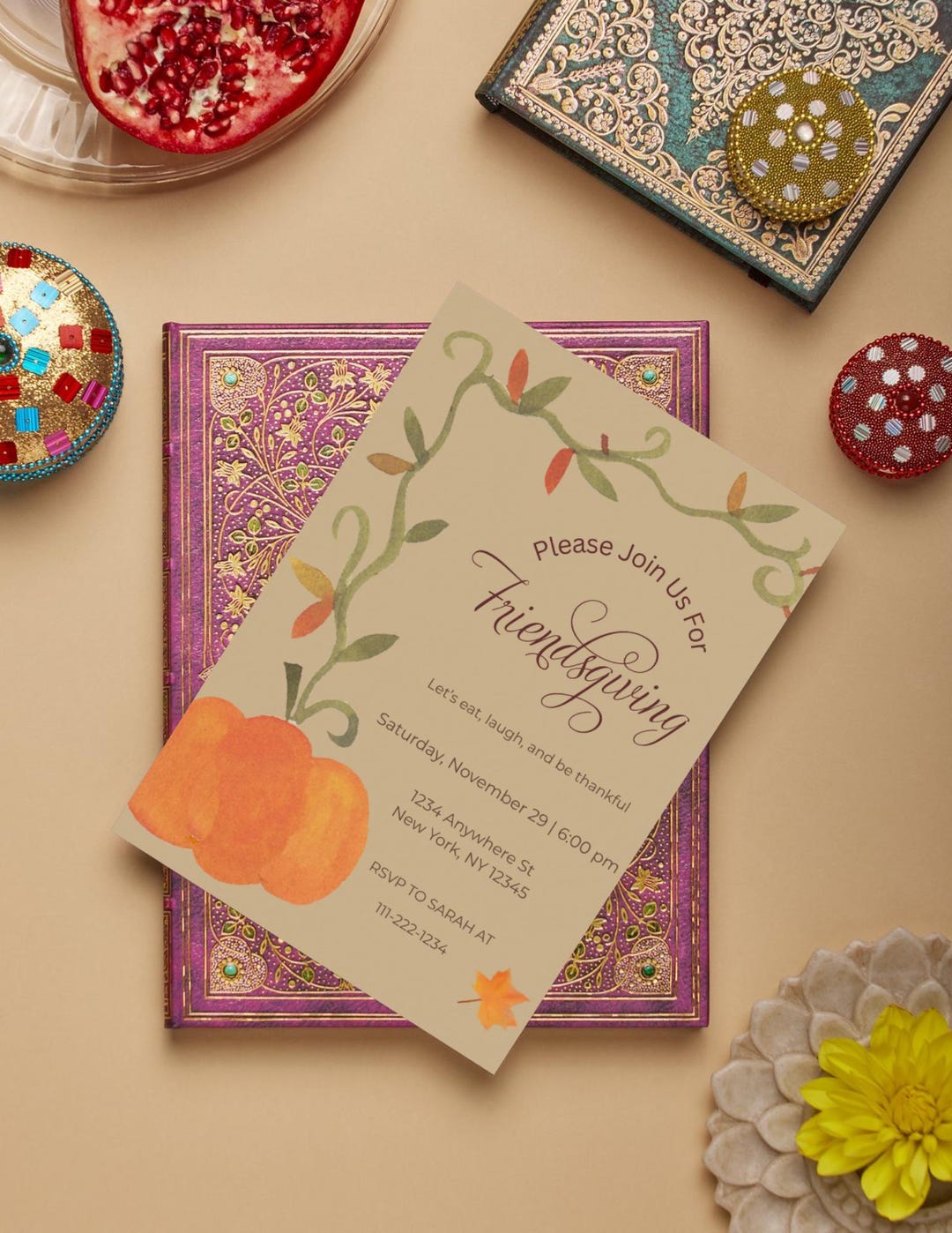 Friendsgiving Flyer, Canva Invitation Template, Rustic Fall Printable ...