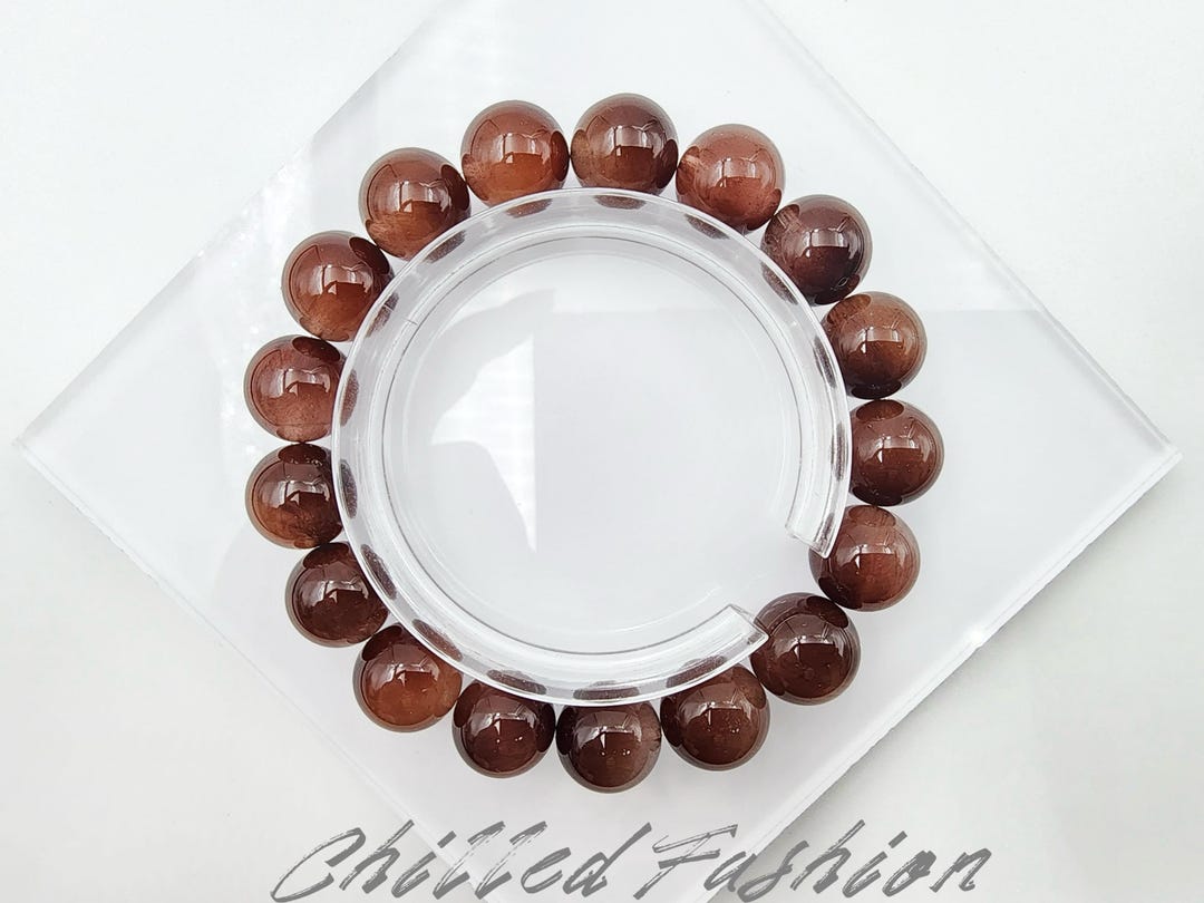 12mm Rabbit Hair Quartz Bracelet - Dusty Rose Rutilated Stone - Natural ...