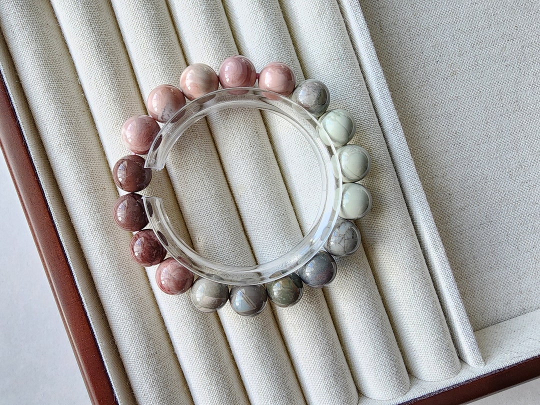 Exquisite 11mm Alashan Agate Bracelet Multicolored Natural Stone ...