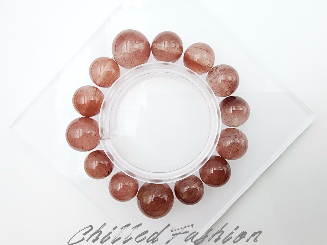 Dusty Rose Rabbit Hair Quartz Bracelet - 12.4mm to 16.1mm - Pink ...