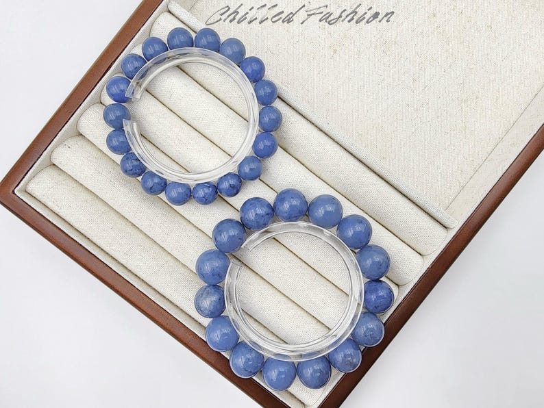 11mm Cloudy Blue Rabbit Hair Quartz Bracelet - Stormy Blue Quartz ...