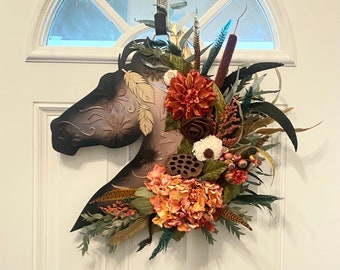 Magnolia Horse Head Door Hanger Equestrian Unique Wreath Door Hanger ...