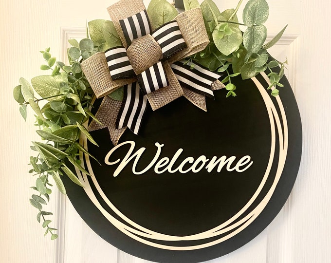 Welcome With Circles Front Door Sign | Front Door Decor | Wreath. - Etsy