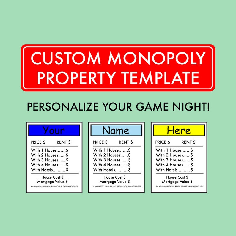 Monopoly Style Properties / Deeds Customizable Blank Template - Etsy