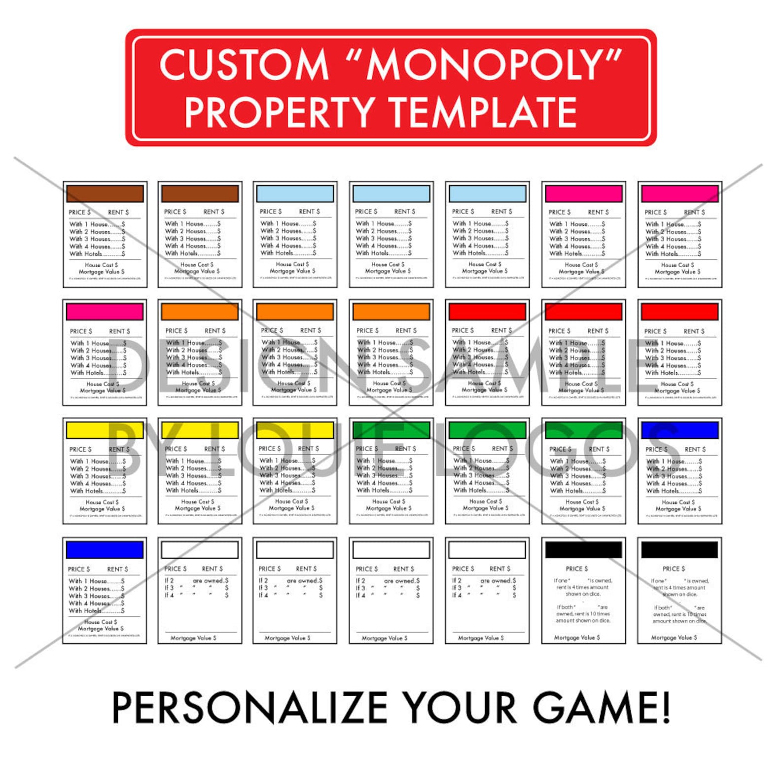 Monopoly Style Properties / Deeds Customizable Blank Template - Etsy