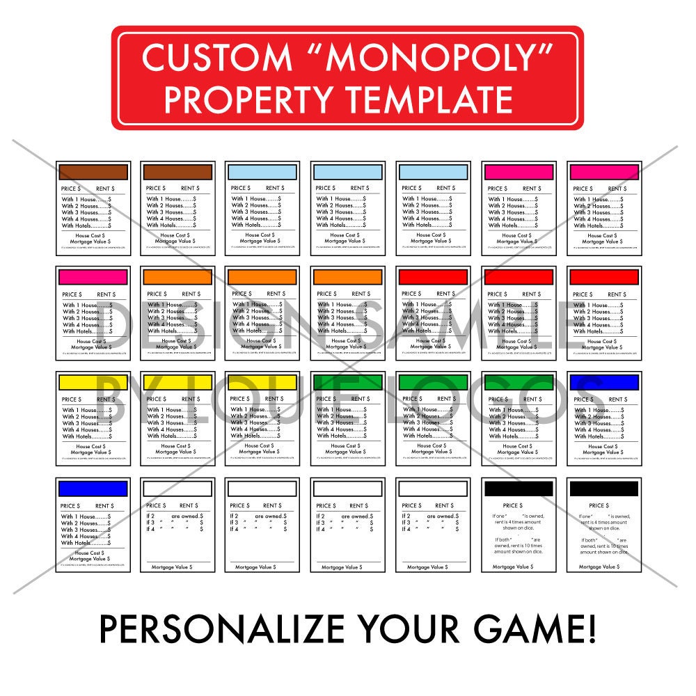 Monopoly Style Properties / Deeds Customizable Blank Template - Etsy