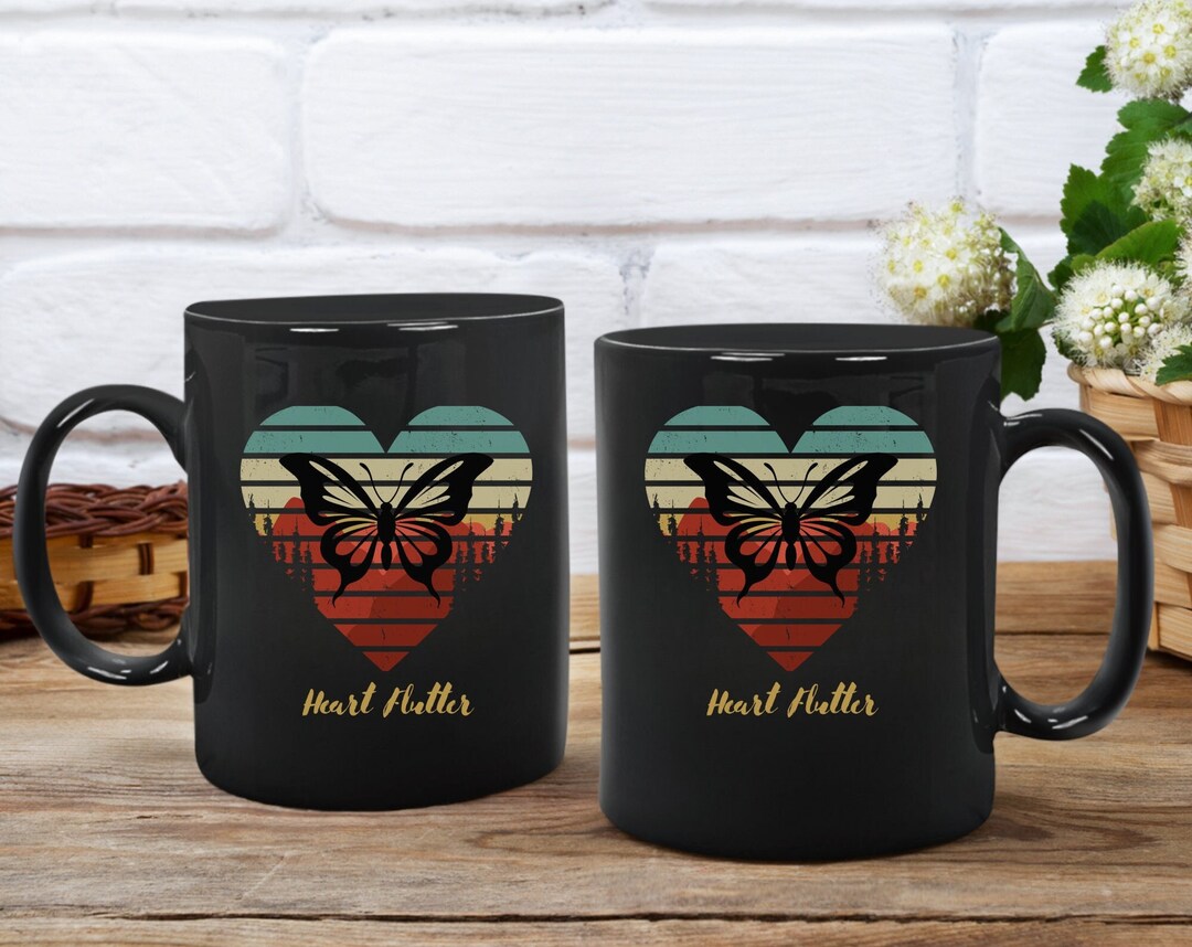 Heart Flutter Butterfly Lover Black Mug Gift for Women Men Large 11oz ...