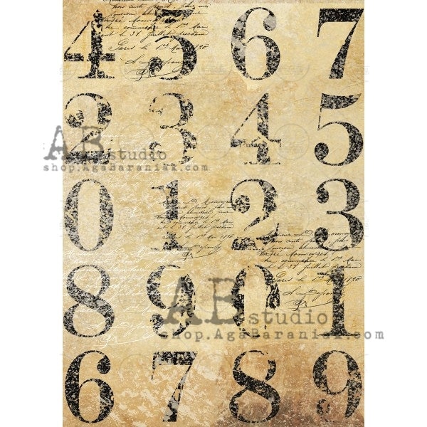 AB Studio Beautiful Numbers on Vintage Background, Antique Rice Paper ...