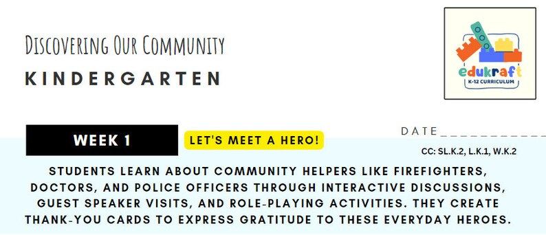 Discovering Our Community: an 8-week Kindergarten Adventure - Etsy