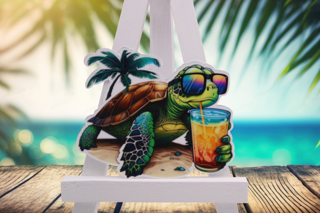 Beach Vibes Turtle Sticker Cocktail Hour Save the Turtles Sea Turtle on ...