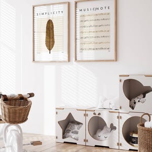 Set of 2 Minimalist Wall Art | Boho Feather & Music Note Prints ...