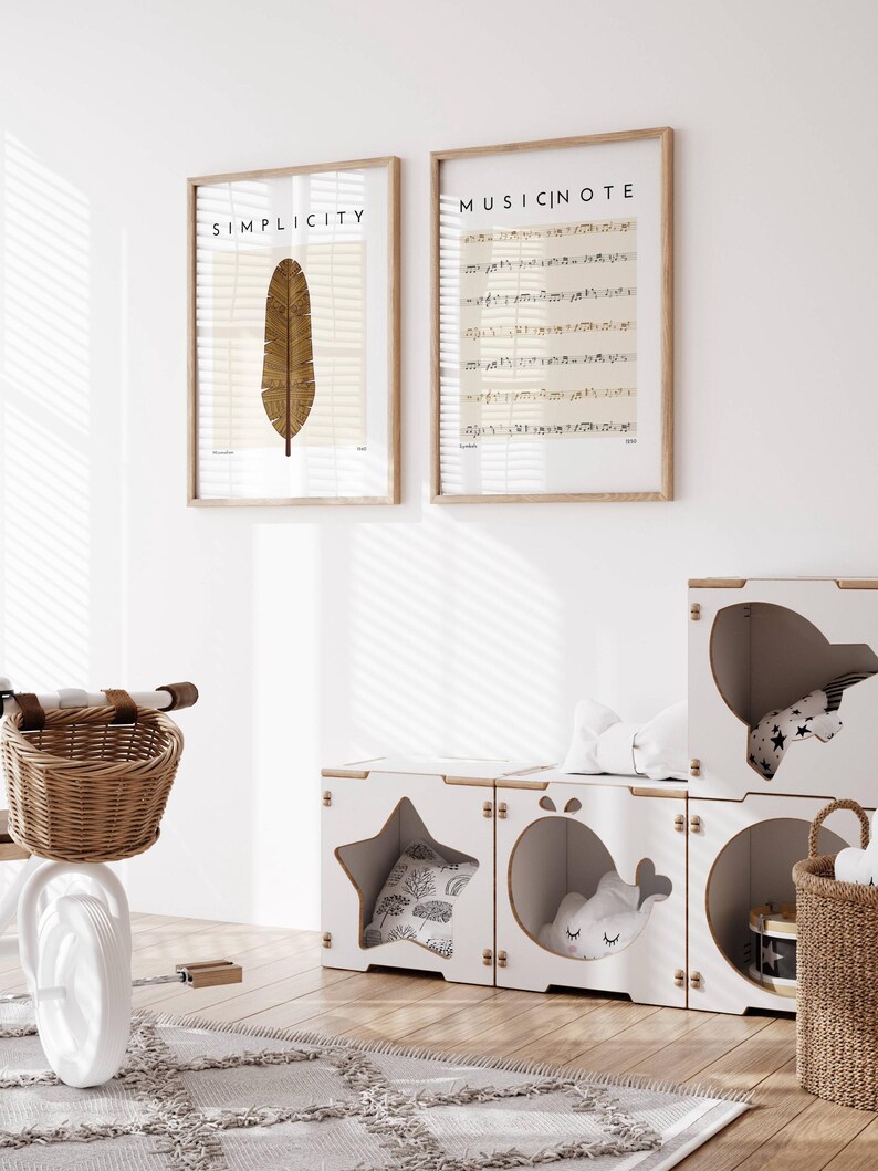 Set of 2 Minimalist Wall Art | Boho Feather & Music Note Prints ...