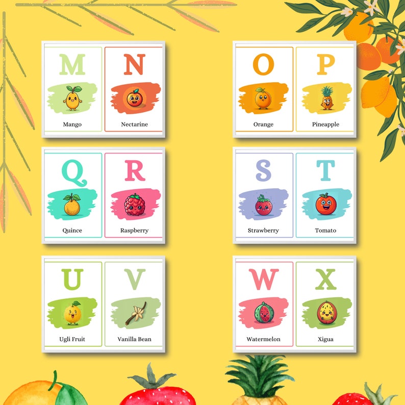 Alphabet Fruit Flash Cards Printable ABC Flashcards Learning - Etsy