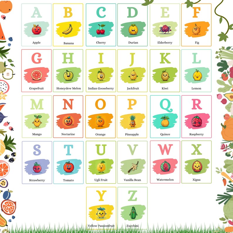 Alphabet Fruit Flash Cards, Printable ABC Flashcards, Learning Cards ...