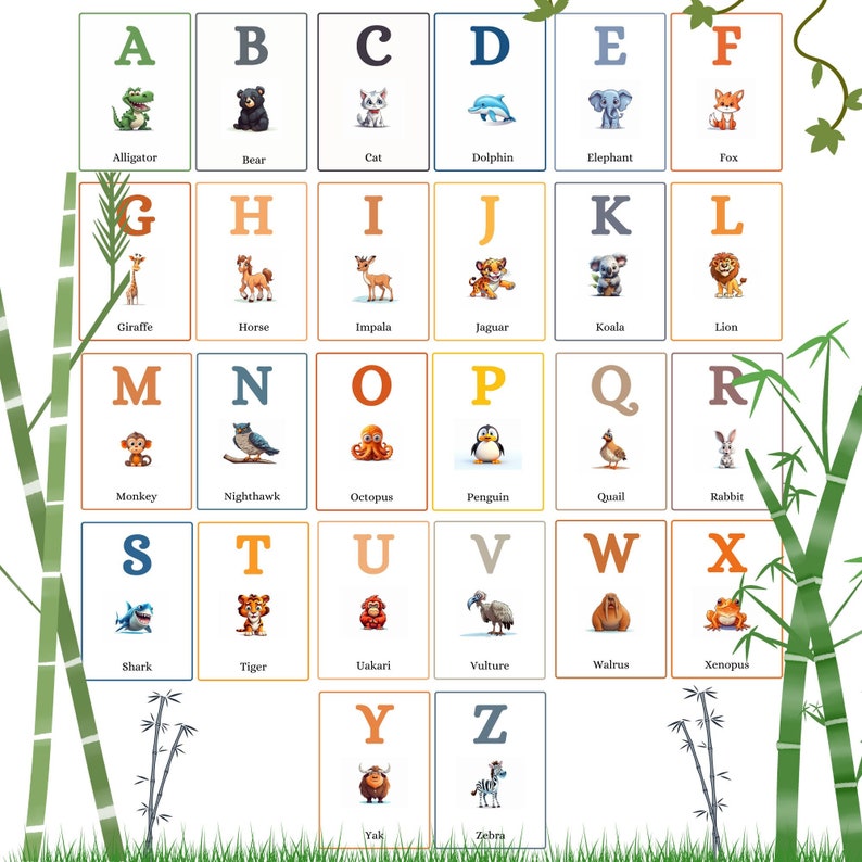 Tarjetas didácticas imprimibles con animales del abecedario, recurso ...