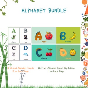 Printable Alphabet Flash Cards Bundle, Animal and Fruits Cards, Early ...