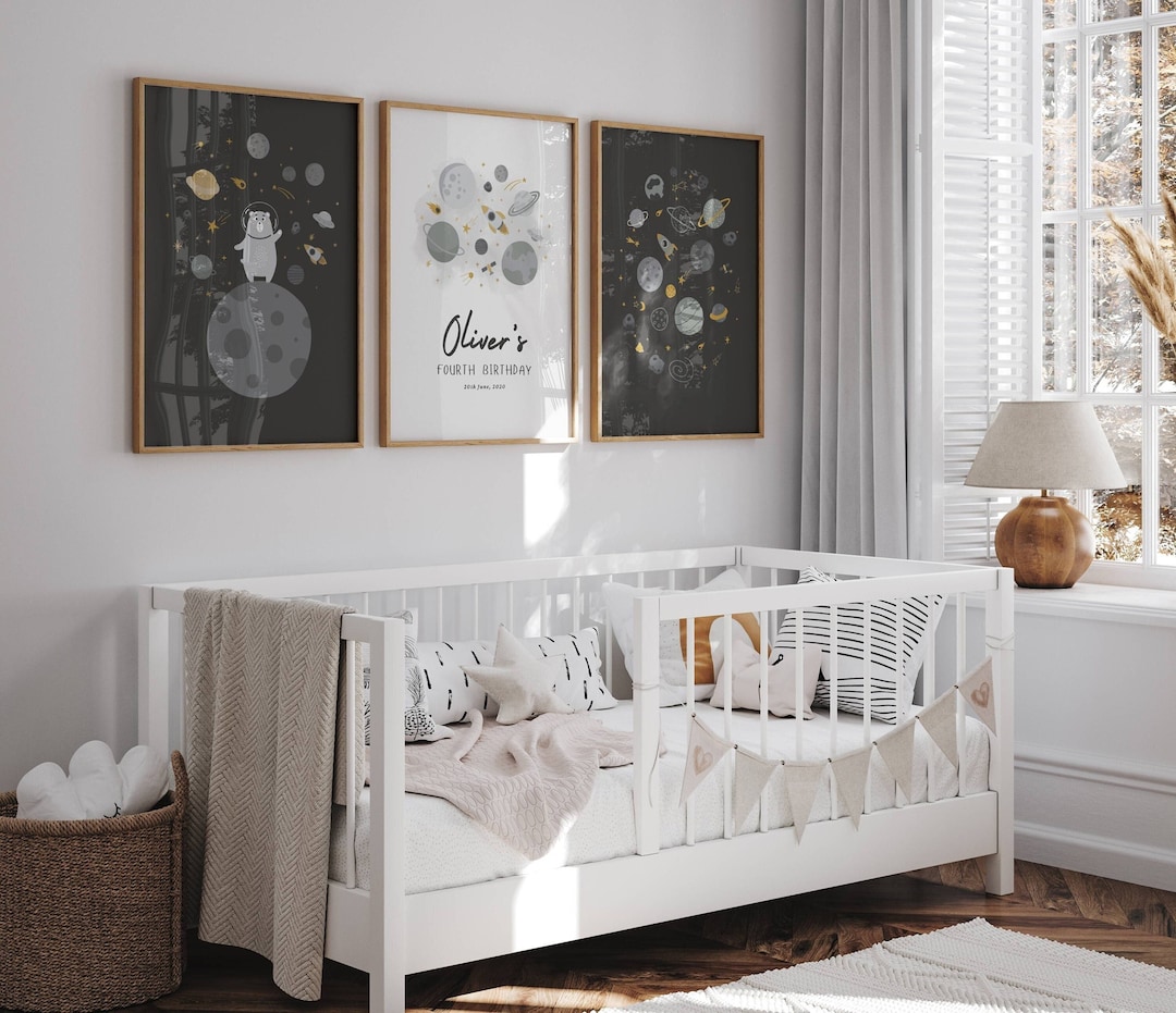 Personalized Space-themed Nursery Wall Art Set – Astronaut Bear ...