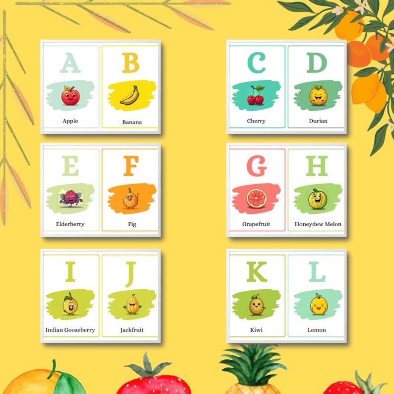 Alphabet Fruit Flash Cards, Printable ABC Flashcards, Learning Cards ...