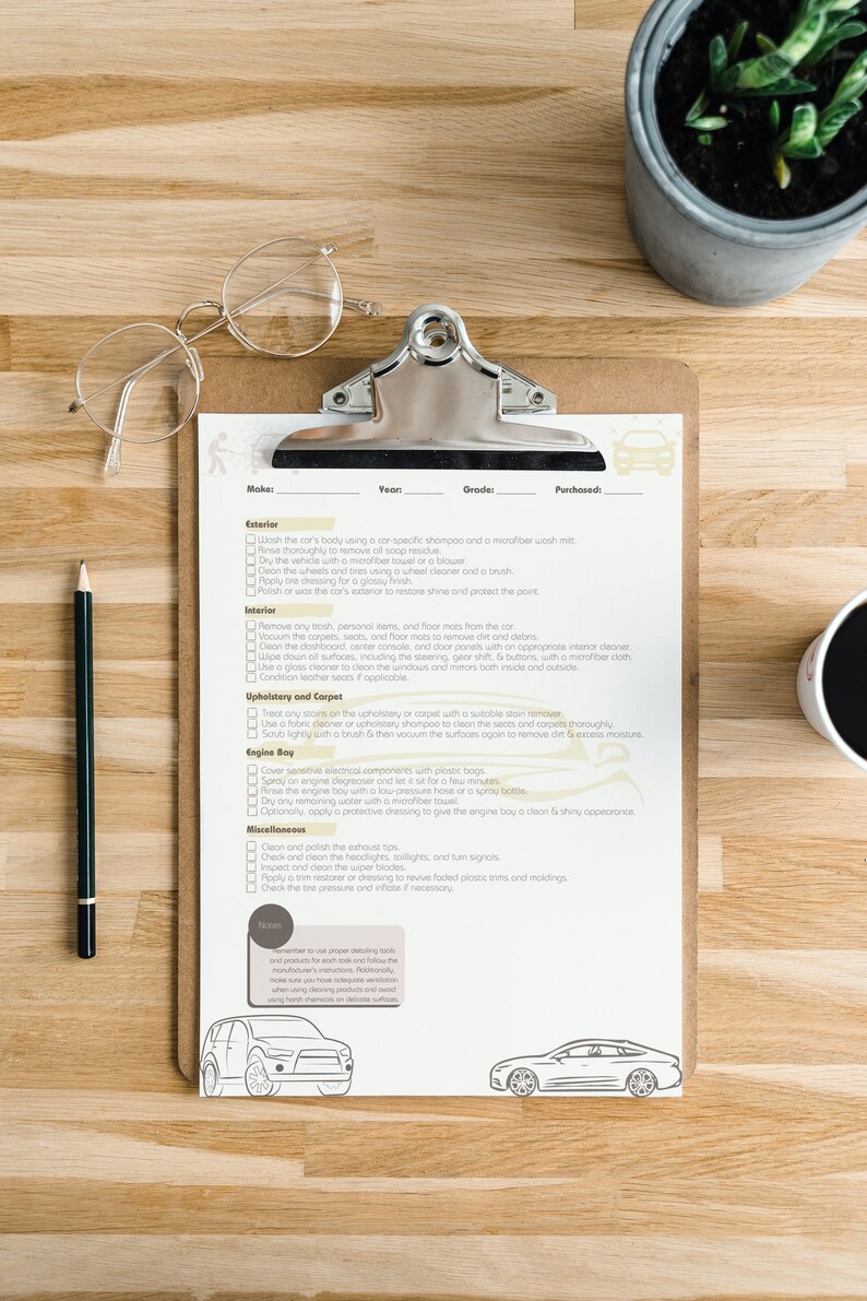 Printable Car Maintenance and Detailing Checklist, Car Maintenance and ...