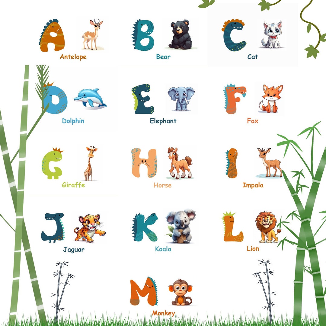 Printable Alphabet Flashcards Animal ABC for Kids Learning - Etsy