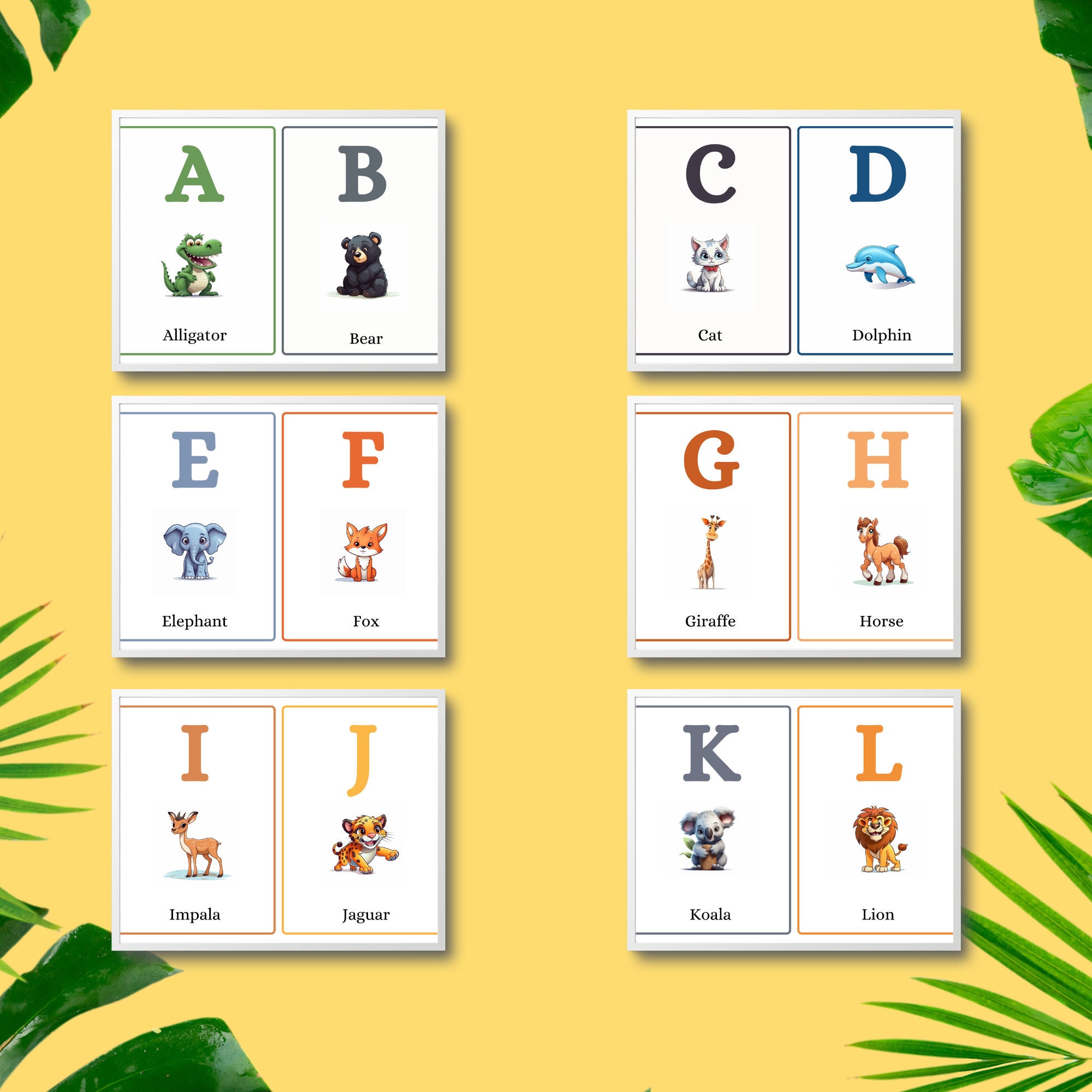 Printable Alphabet Flash Cards Bundle, Animal and Fruits Cards, Early ...