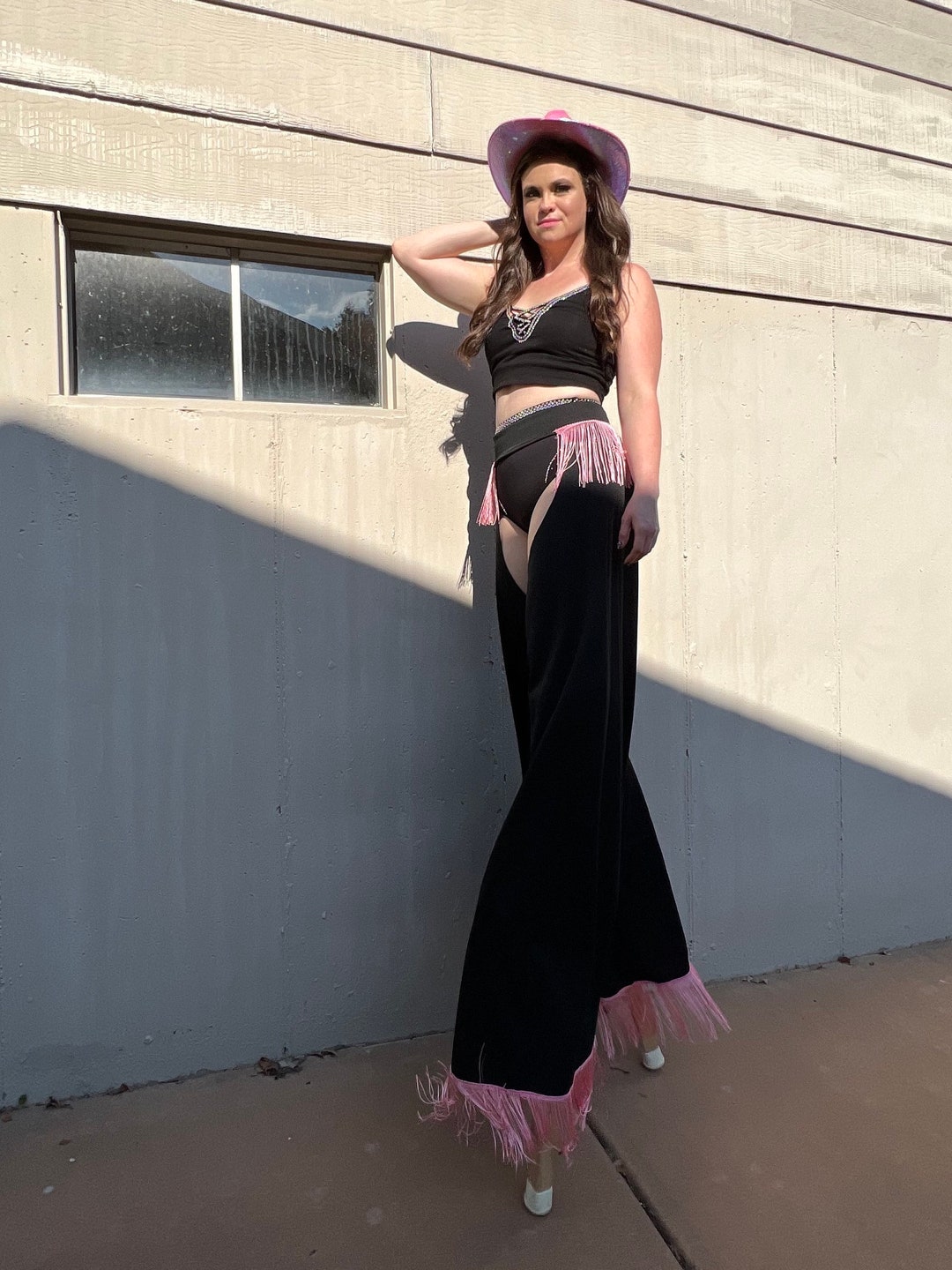 Stilt Walker Costume Rodeo Western Chaps With Fringe Handmade Black and ...
