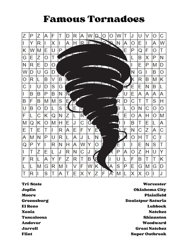 We Got Cows Tornado Word Search Puzzle, Tornado Terms, Famous Tornadoes ...