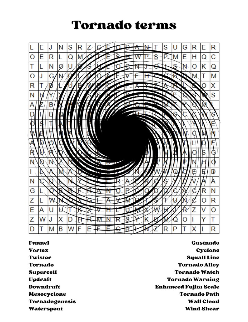 We Got Cows Tornado Word Search Puzzle, Tornado Terms, Famous Tornadoes ...