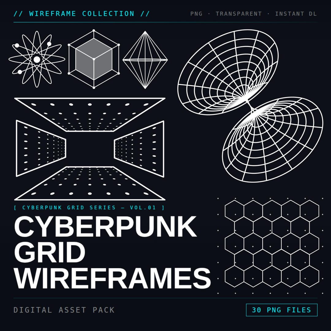 Cyberpunk Grid Wireframe Pack – Sci-fi HUD UI Shapes, 3D Elements ...