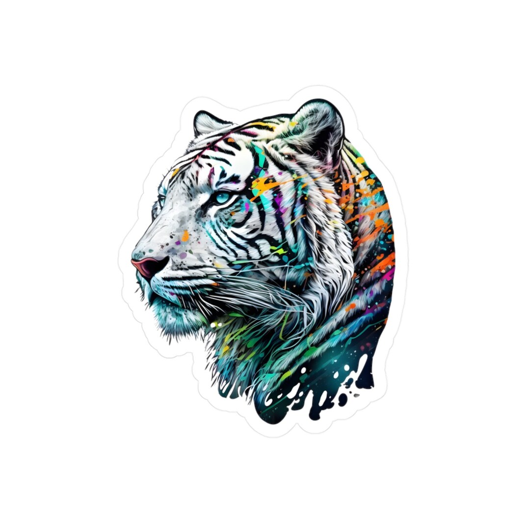 White Tiger Sticker, Tiger Sticker, Colorful Sticker, Acrylic Paint ...