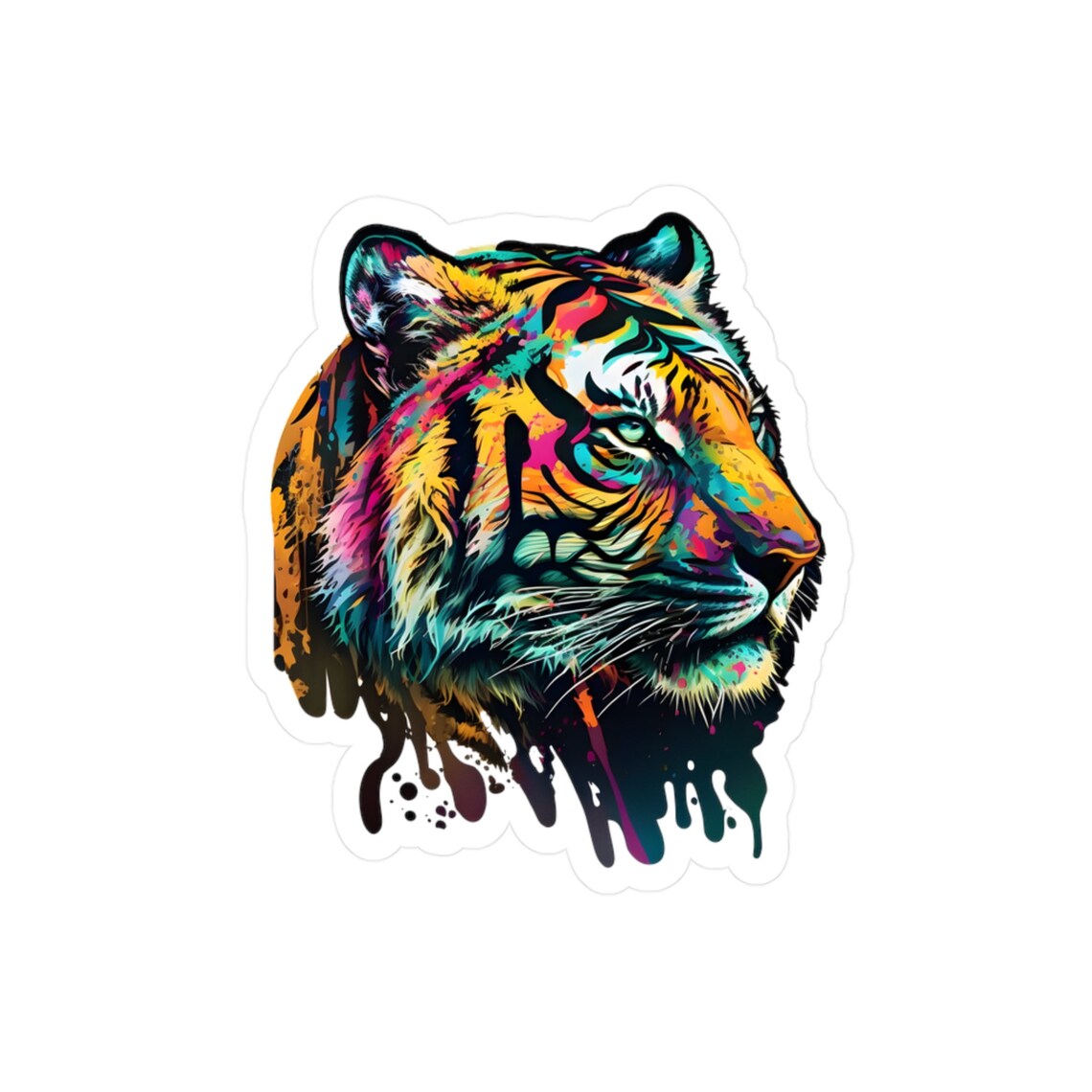 Bengal Tiger Sticker, Tiger Sticker, Colorful Sticker, Acrylic Paint ...