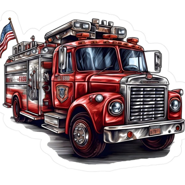 Fire Truck Sticker - Etsy