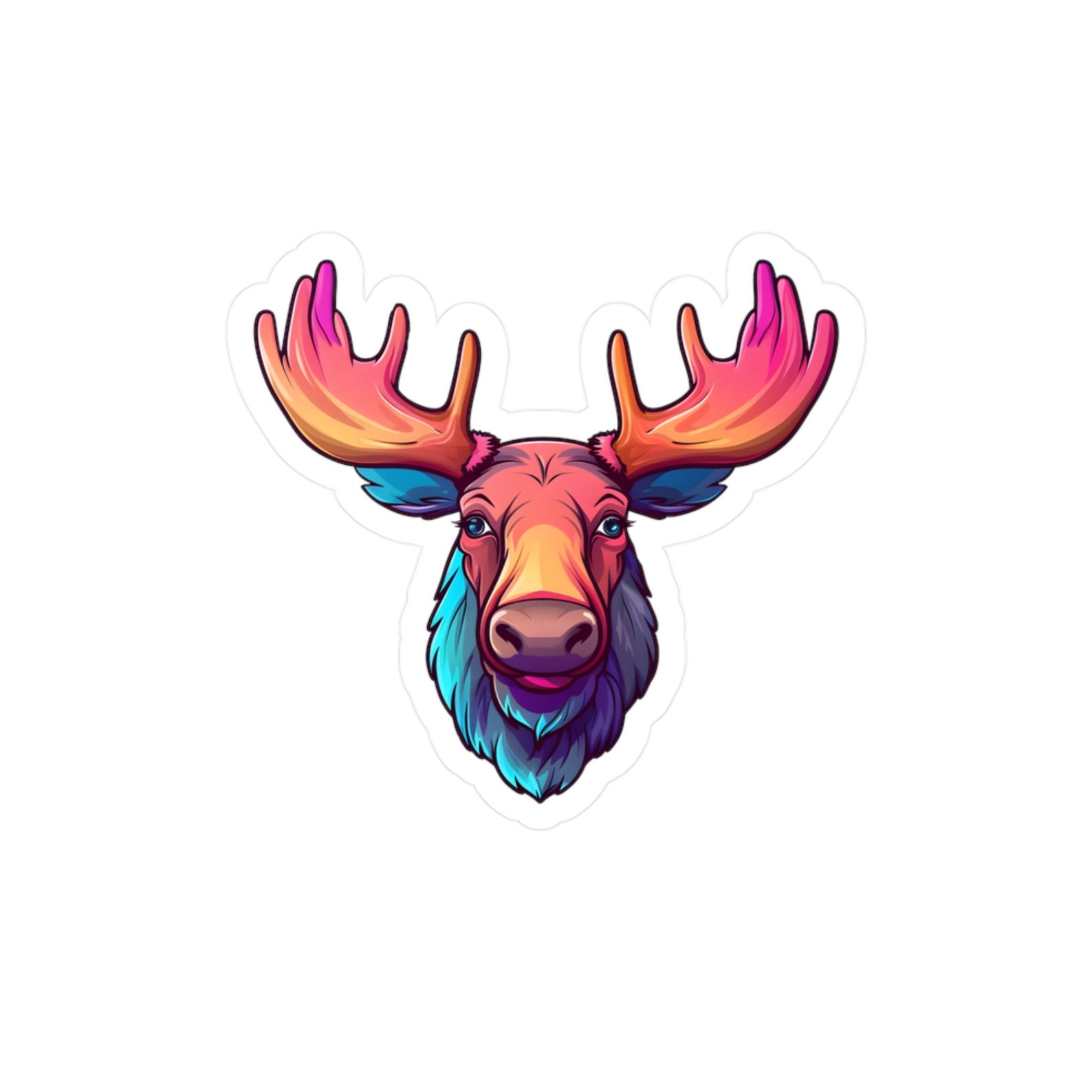 Moose Sticker, Colorful Sticker, Kawaii, Cute Moose Sticker, Animal ...
