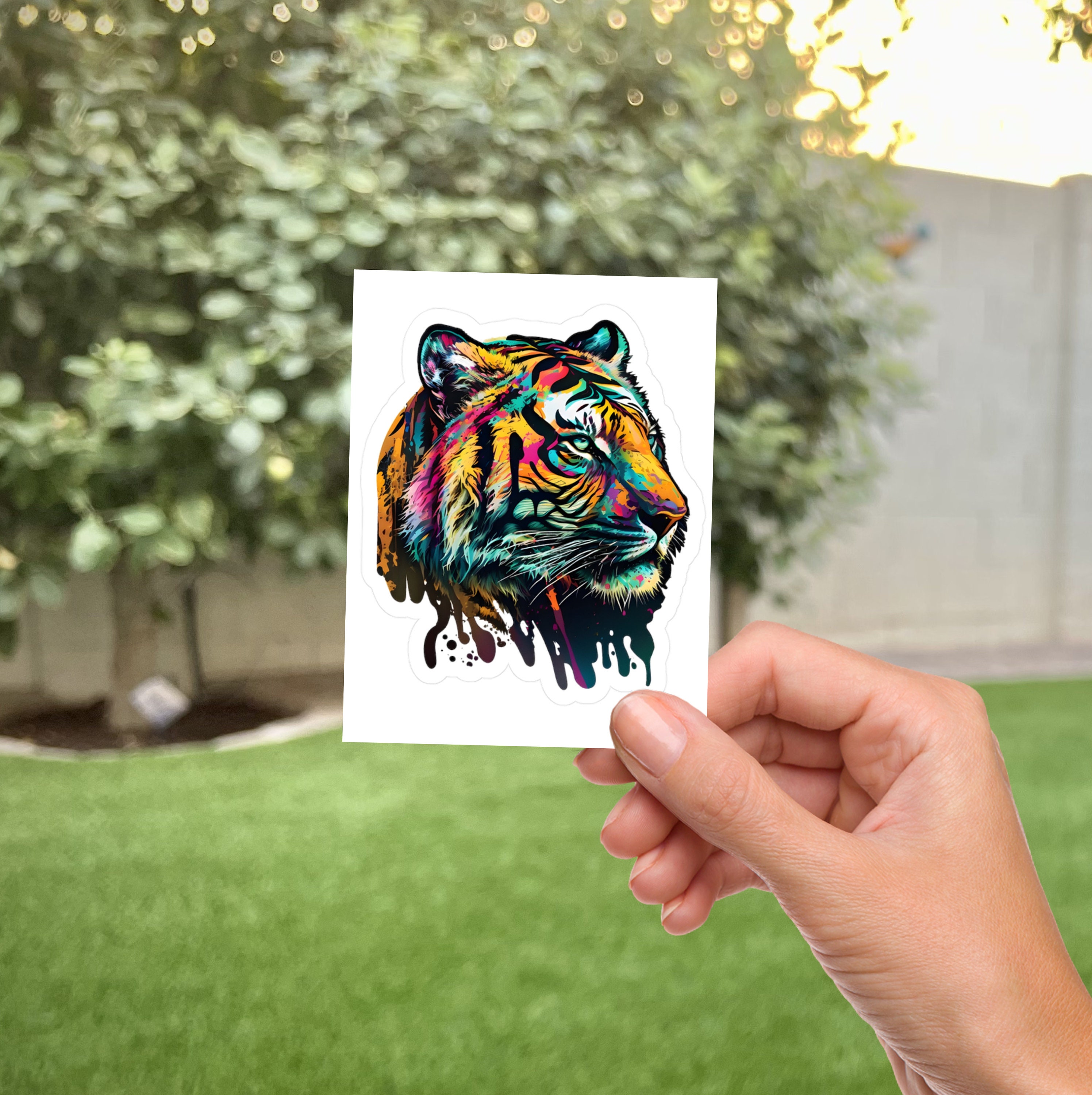 Bengal Tiger Sticker, Tiger Sticker, Colorful Sticker, Acrylic Paint ...
