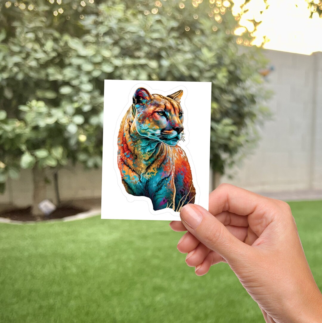 Mountain Lion Sticker, Puma Sticker, Colorful Sticker, Acrylic Paint ...