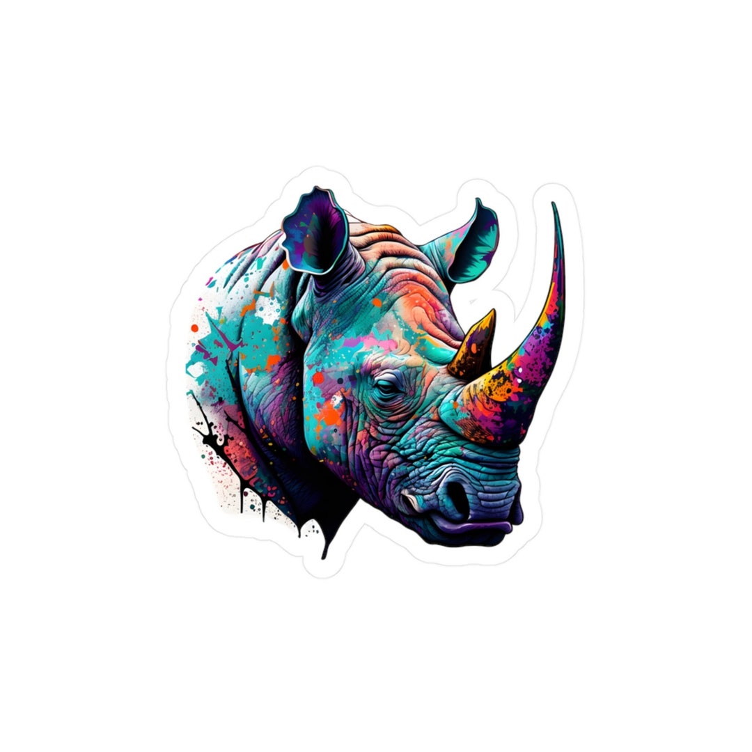 Rhino Sticker, Rhinoceros Sticker, Colorful Sticker, Acrylic Paint ...
