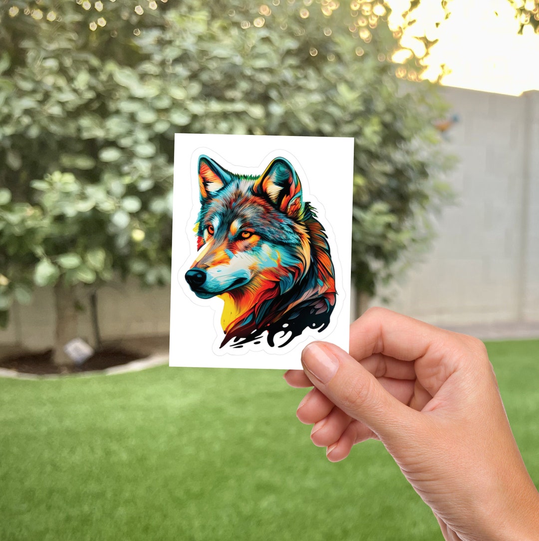 Wolf Sticker, Gray Wolf Sticker, Colorful Sticker, Acrylic Paint Style ...