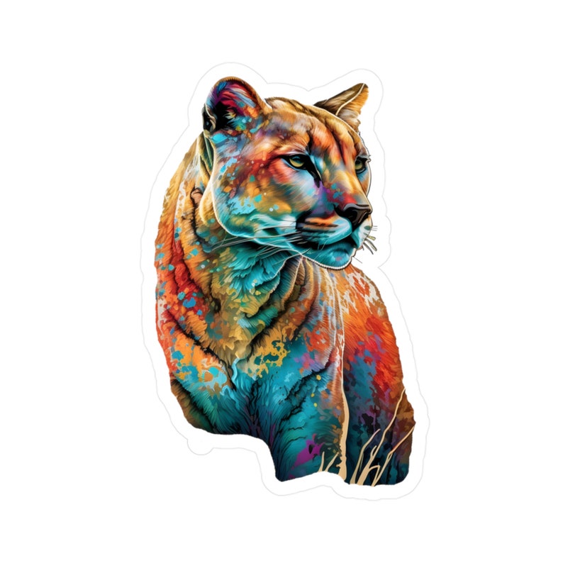 Mountain Lion Sticker, Puma Sticker, Colorful Sticker, Acrylic Paint ...