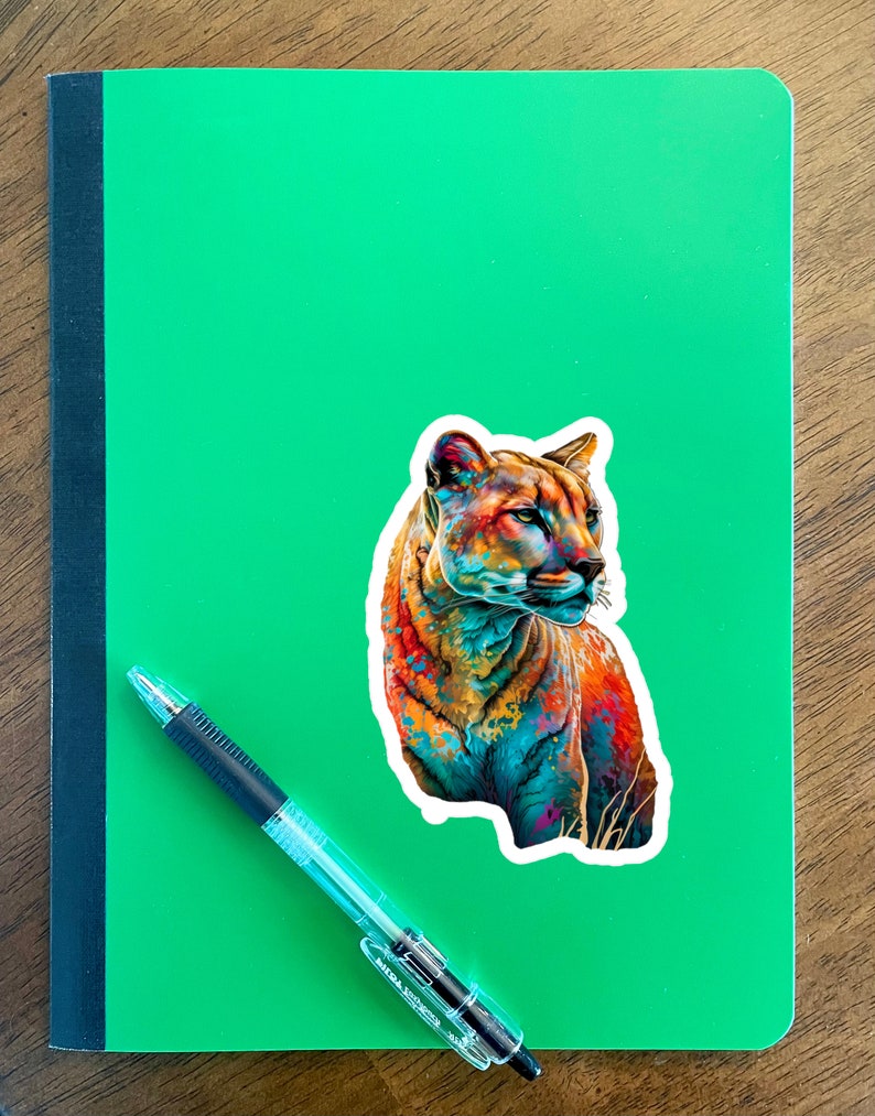 Mountain Lion Sticker, Puma Sticker, Colorful Sticker, Acrylic Paint ...