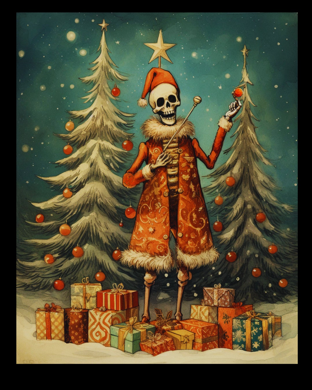 Yuletide Giant: Vintage Skeleton Christmas Digital Art - Etsy