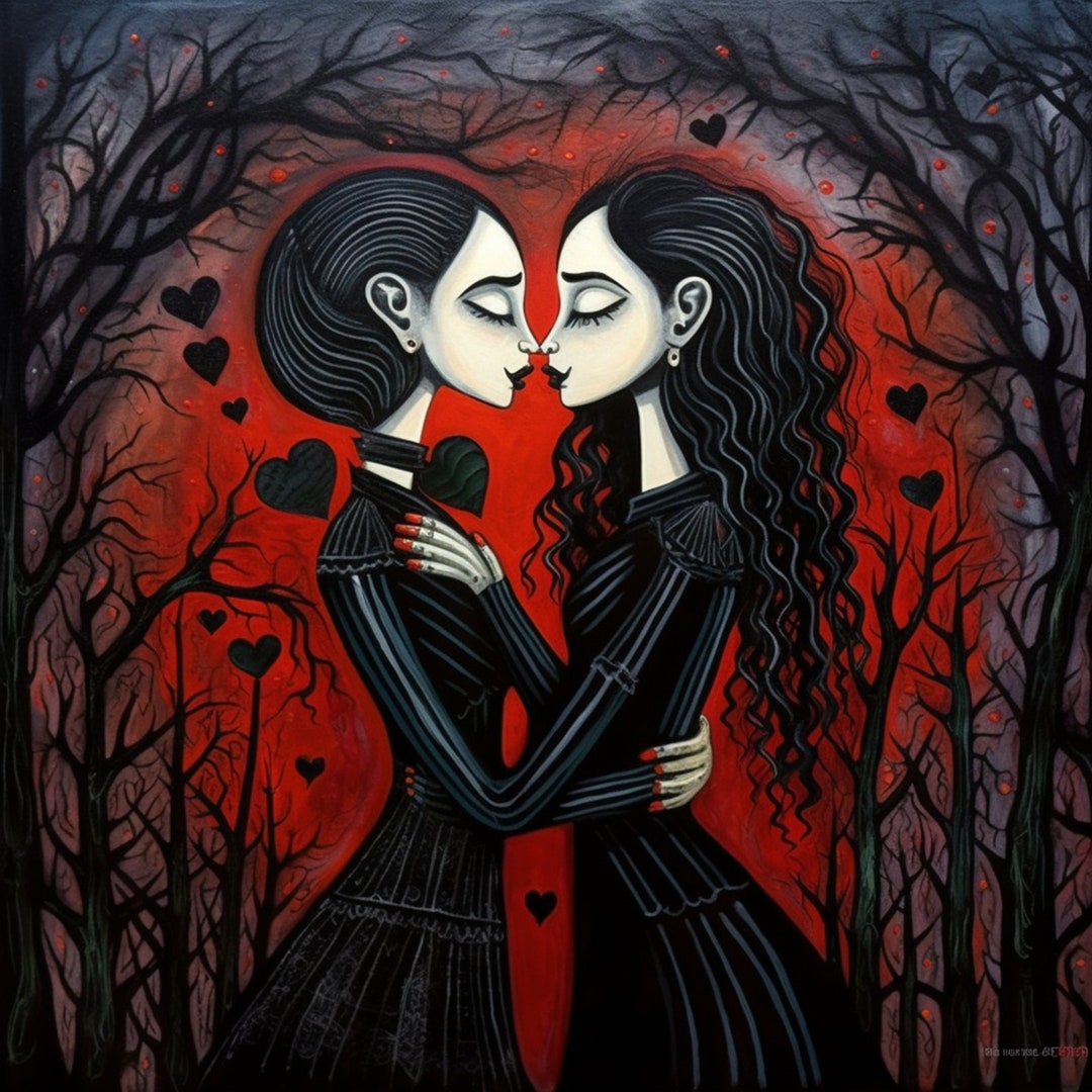 Gothic Embrace: Burtonesque Ladies Digital Drawing - Etsy